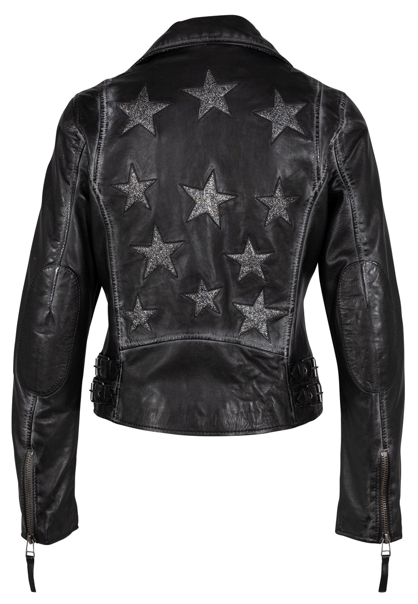 Christy RF Star Detail Leather Jacket, Night Sky – mauritiusleather